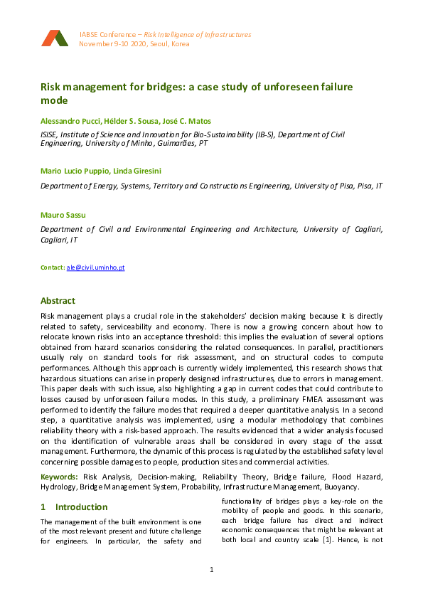 (PDF) Risk management for bridges: a case study of unforeseen failure mode