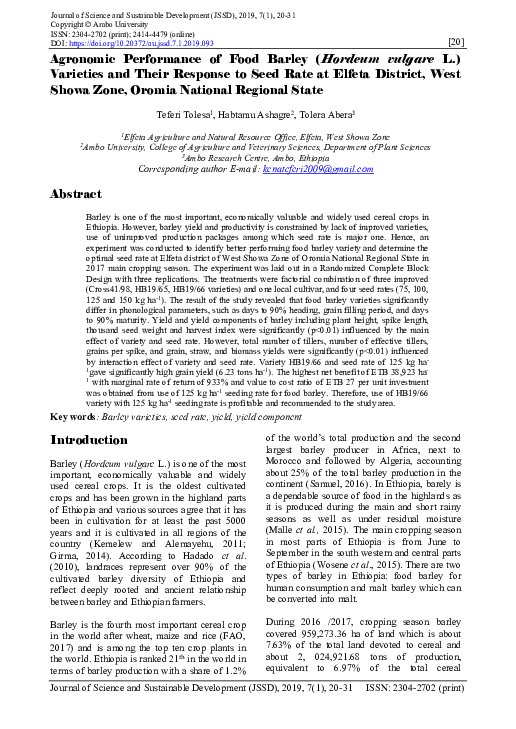 (PDF) Agronomic Performance of Food Barley (Hordeum vulgare L ...
