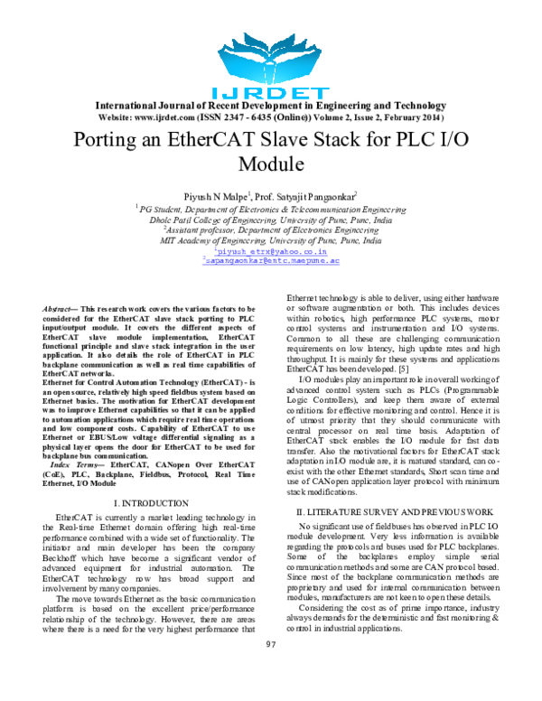Pdf Porting An Ethercat Slave Stack For Plc Io Module