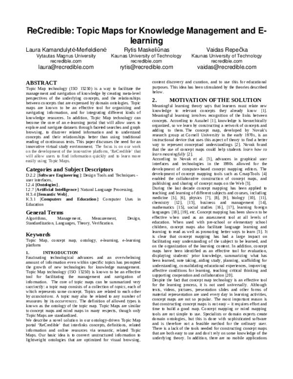 (PDF) ReCredible: Topic Maps for Knowledge Management and E-learning