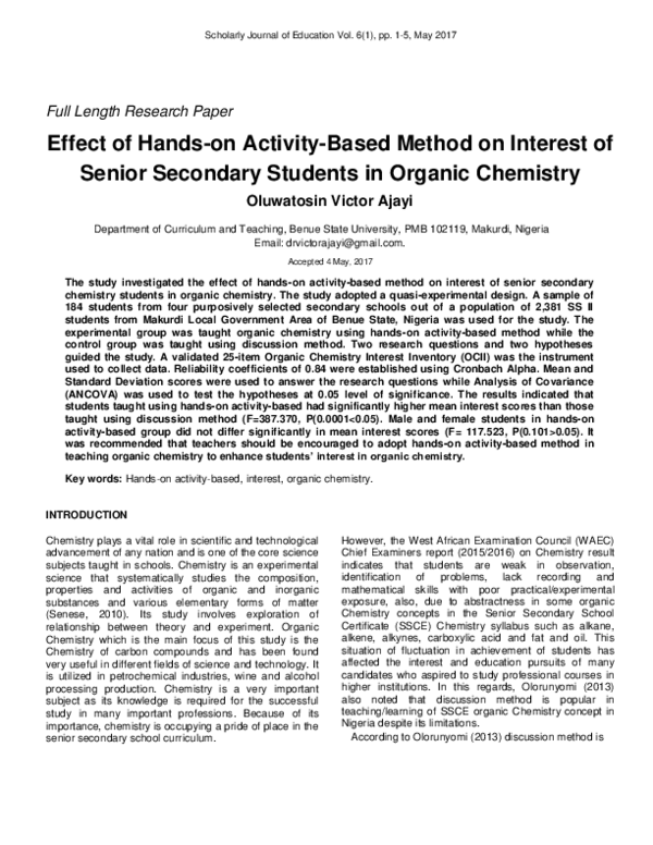 (PDF) Effect of Hands-On Activity-Based Method on Interest of Senior ...