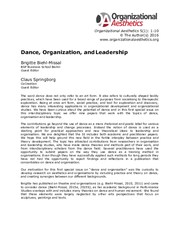 (PDF) Dance, Organization, and Leadership