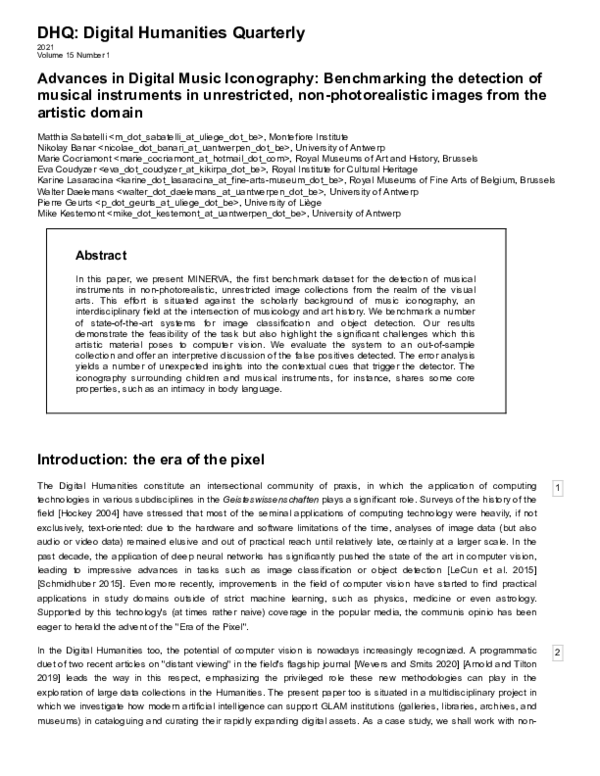 (PDF) Advances in Digital Music Iconography: Benchmarking the detection ...
