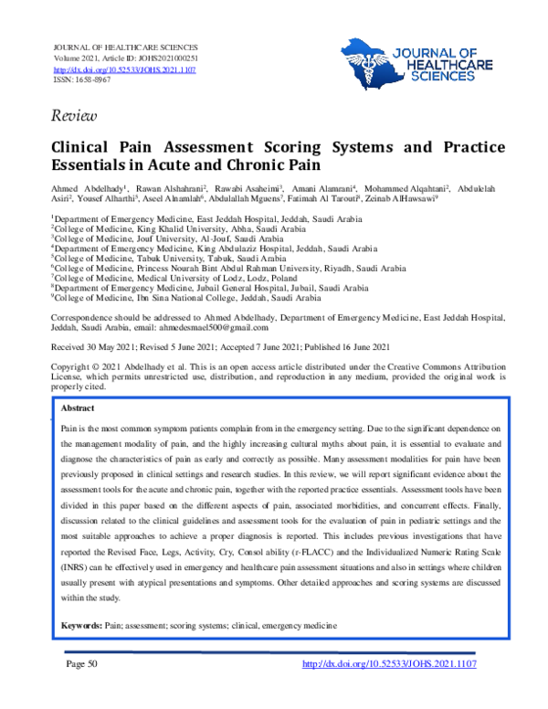 (PDF) Clinical Pain Assessment Scoring Systems and Practice Essentials ...