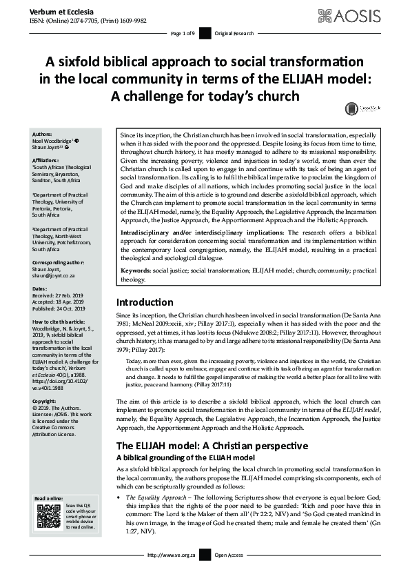 (PDF) The ELIJAH model: A Christian perspective