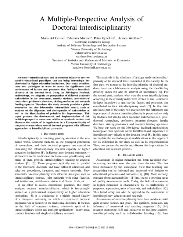 (PDF) A multiple-perspective analysis of doctoral interdisciplinarity