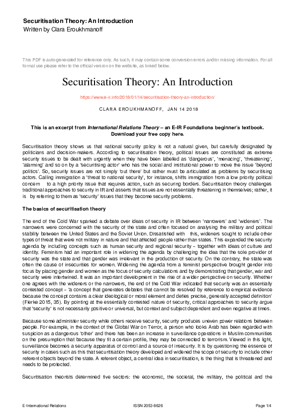 (PDF) Securitisation Theory: An Introduction