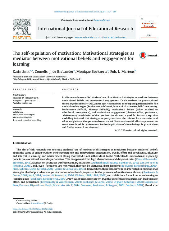 (PDF) The self-regulation of motivation: Motivational strategies as ...