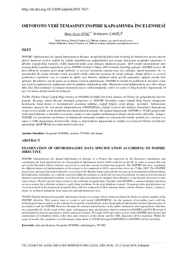 (PDF) Ortofoto Veri̇ Temasinin Inspire Kapsaminda İncelenmesi̇
