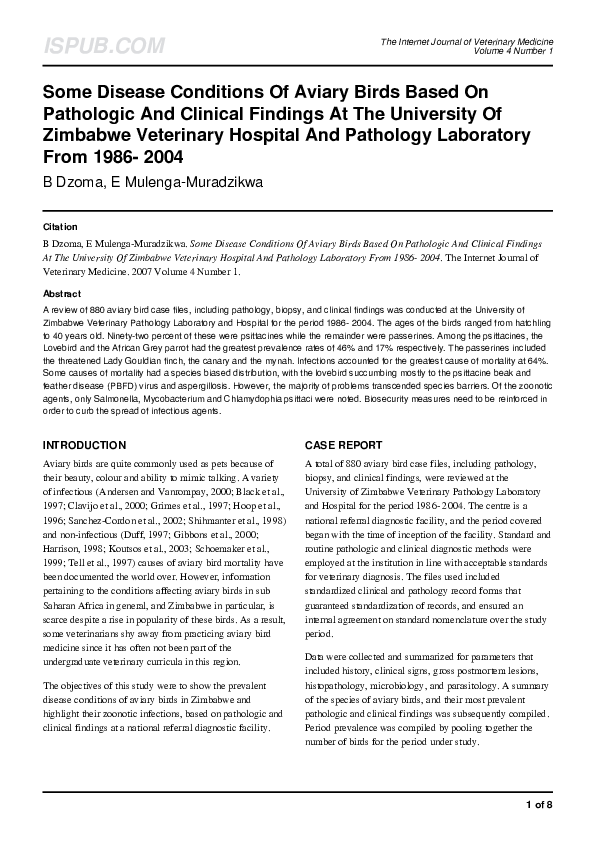 (PDF) Some Disease Conditions Of Aviary Birds Based On Pathologic And ...