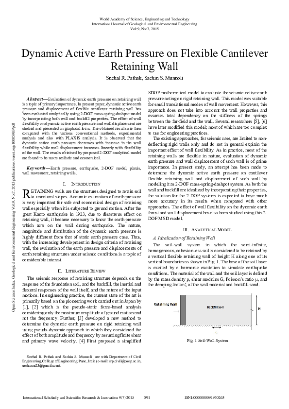 (PDF) Dynamic Active Earth Pressure on Flexible Cantilever Retaining Wall