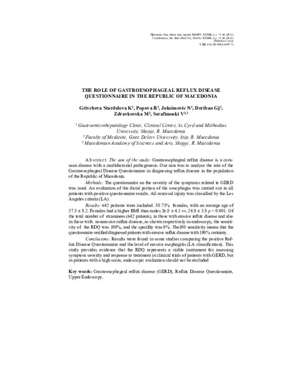 (PDF) The role of gastroesophageal reflux disease questionnaire in the ...