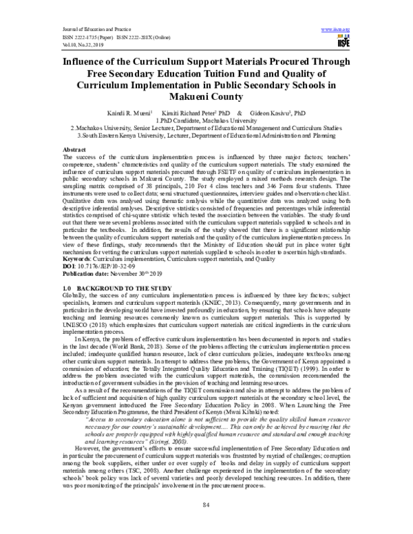 (PDF) Influence of the Curriculum Support Materials Procured Through ...