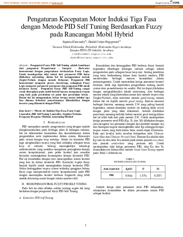 (PDF) Metode PID Self Tuning Berdasarkan Fuzzy pada Rancangan Mobil Hybrid