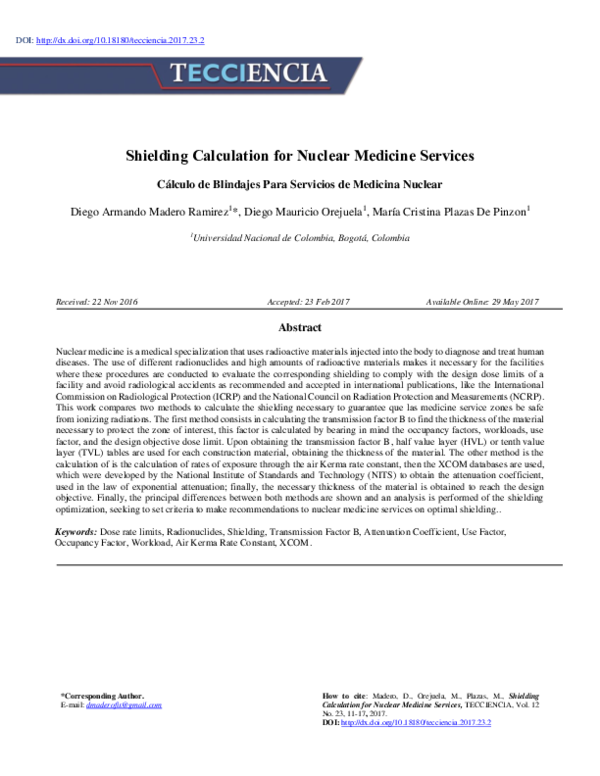 (PDF) Shielding Calculation for Nuclear Medicine Services
