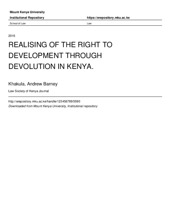 (PDF) Realising of the Right to Development Through Devolution in Kenya