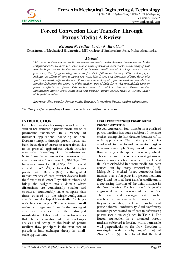 (PDF) Forced Convection Heat Transfer Through Porous Media: A Review