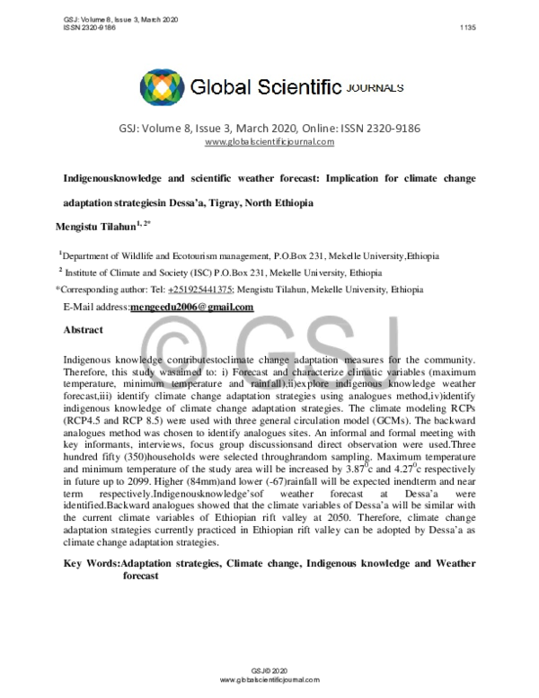 (PDF) Indigenous knowledge and scientific weather forecast: Implication ...