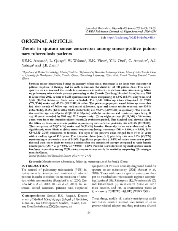 (PDF) Trends in sputum smear conversion among smear-positive pulmo-nary ...