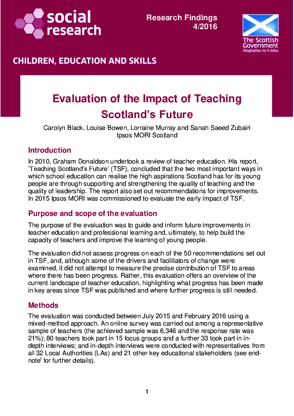 (PDF) Evaluation of the Impact of Teaching Scotland’s Future
