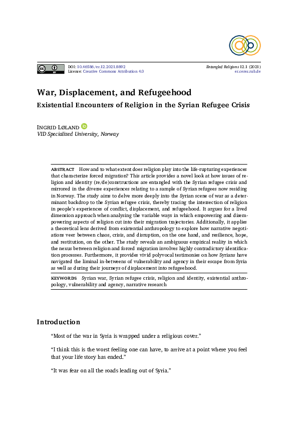 (PDF) War, Displacement, and Refugeehood