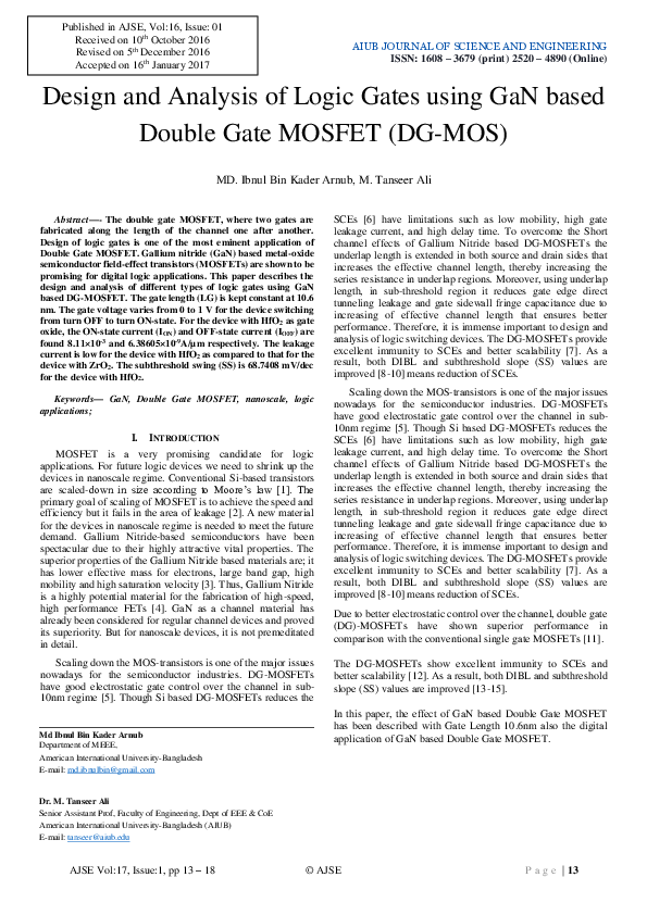 (PDF) Design and Analysis of Logic Gates using GaN based Double Gate ...