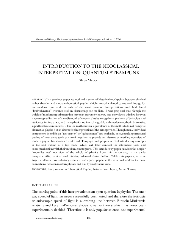 (PDF) Introduction to the Neoclassical Interpretation: Quantum Steampunk