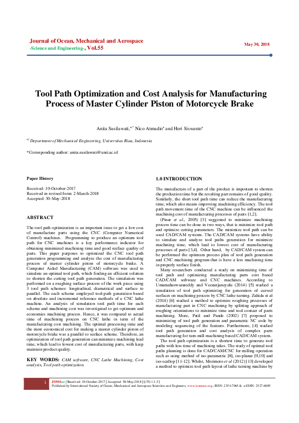 (PDF) Tool Path Optimization and Cost Analysis for Manufacturing ...