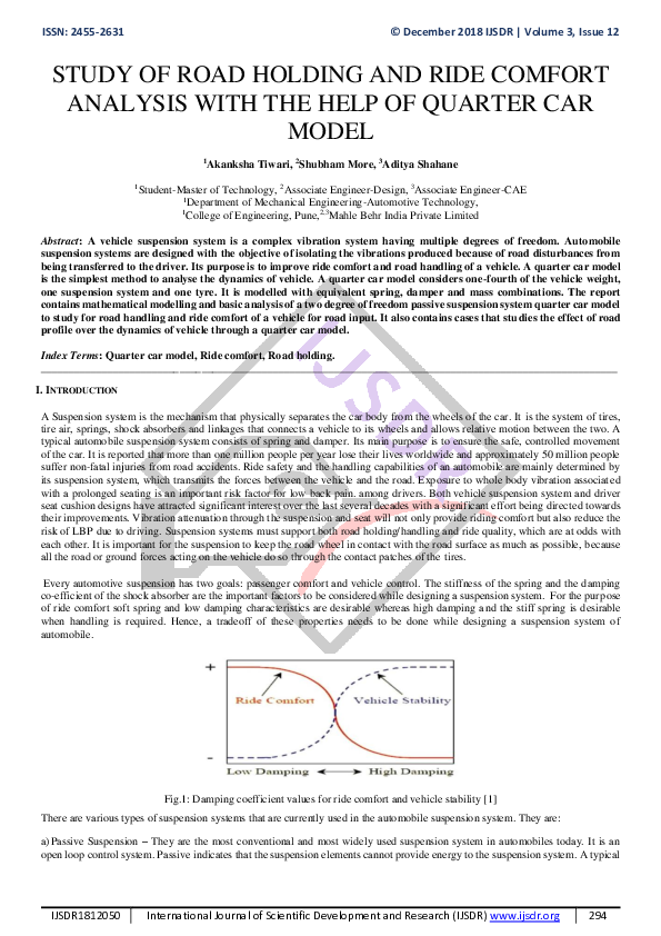 (PDF) Study of Road Holding and Ride Comfort Analysis with the Help of ...