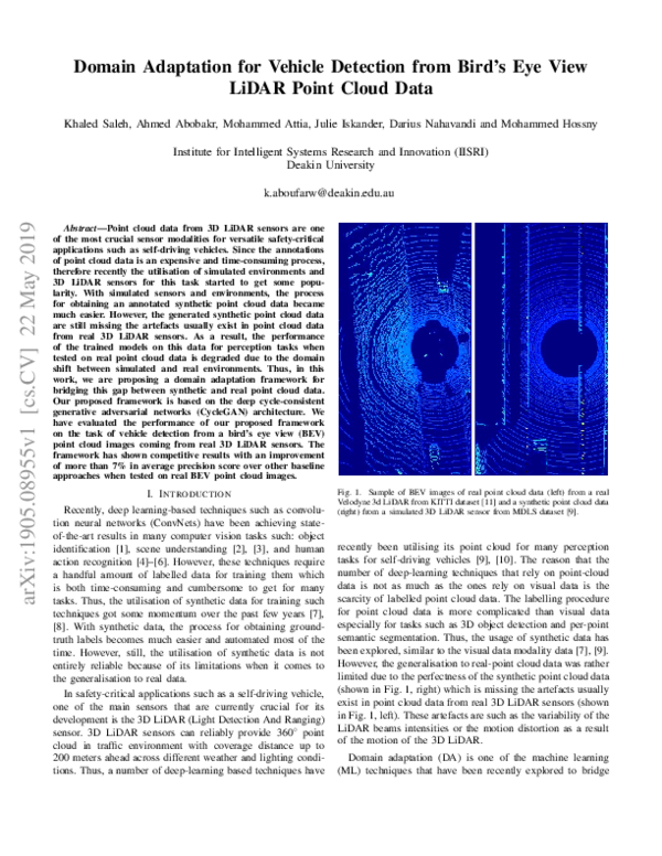 (PDF) Domain Adaptation for Vehicle Detection from Bird's Eye View LiDAR Point Cloud Data