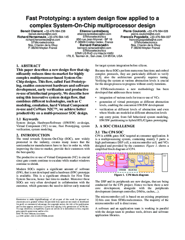 Pdf Fast Prototyping A System Design Flow Applied To A Complex System On Chip Multiprocessor