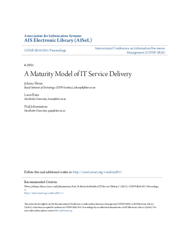 (PDF) A Maturity Model of IT Service Delivery