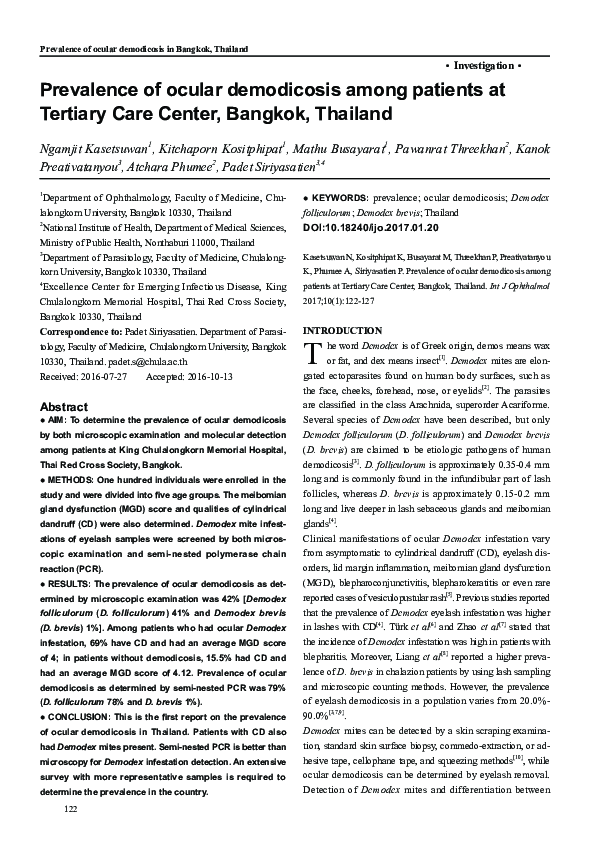 (PDF) Prevalence of ocular demodicosis among patients at Tertiary Care ...