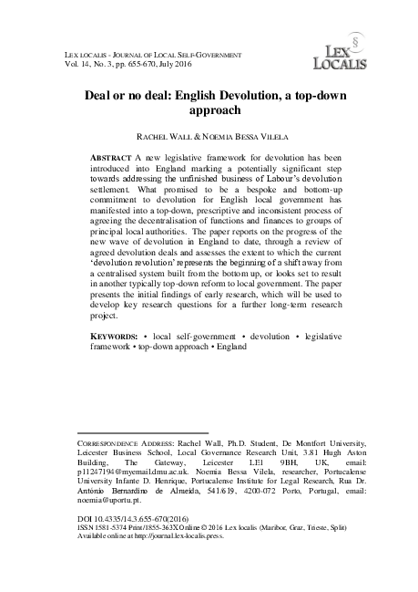 (PDF) Deal or no deal: English Devolution, a top-down approach