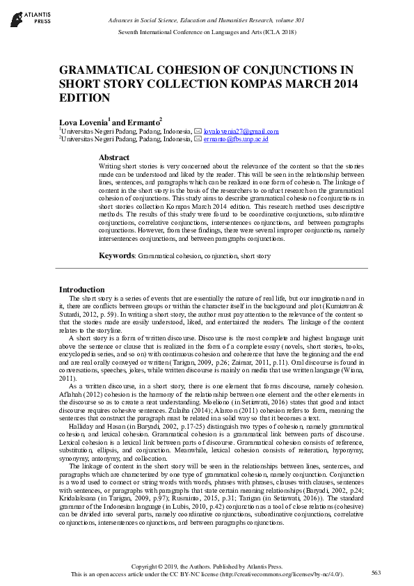 (PDF) Grammatical Cohesion of Conjunctions in Short Story Collection ...