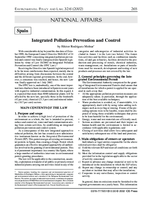 (PDF) Integrated Pollution Prevention and Control