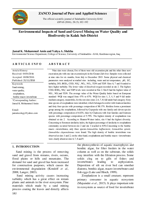(PDF) Environmental Impacts of Sand and Gravel Mining on Water Quality ...
