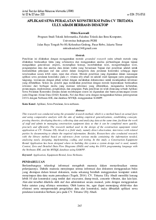 (PDF) Aplikasi Sewa Peralatan Konstruksi pada CV Tritama Ully Abadi ...