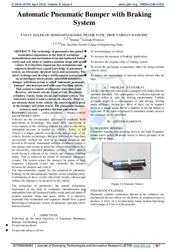 (PDF) Automatic Pneumatic Bumper with Braking System | Tanay Malekar ...