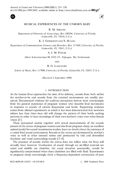 (PDF) Musical Experiences of the Unborn Baby
