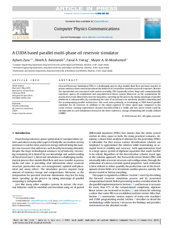 (PDF) A CUDA based parallel multi-phase oil reservoir simulator