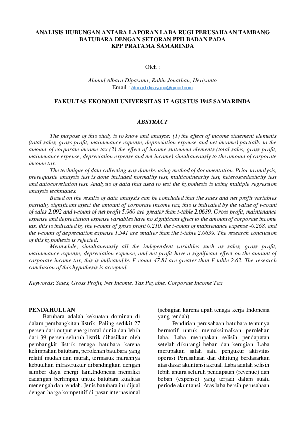 (PDF) Analisis Hubungan Antara Laporan Laba Rugi Perusahaan Tambang Batubara Dengan Setoran PPH ...