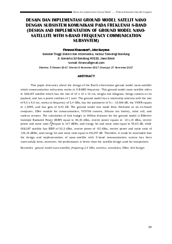 Pdf Desain Dan Implementasi Ground Model Satelit Nano Dengan Subsistem Komunikasi Pada