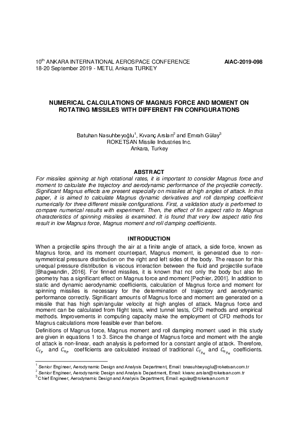 (PDF) Numerical Calculations of Magnus Force and Moment on Rotating ...