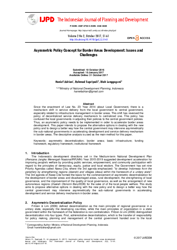 (PDF) Asymmetric Policy Concept for Border Areas Development: Issues ...