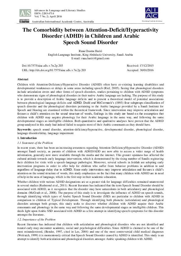(PDF) The Comorbidity between Attention-Deficit/Hyperactivity Disorder ...