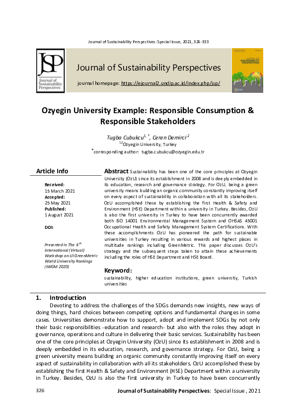 (PDF) Ozyegin University Example: Responsible Consumption & Responsible ...