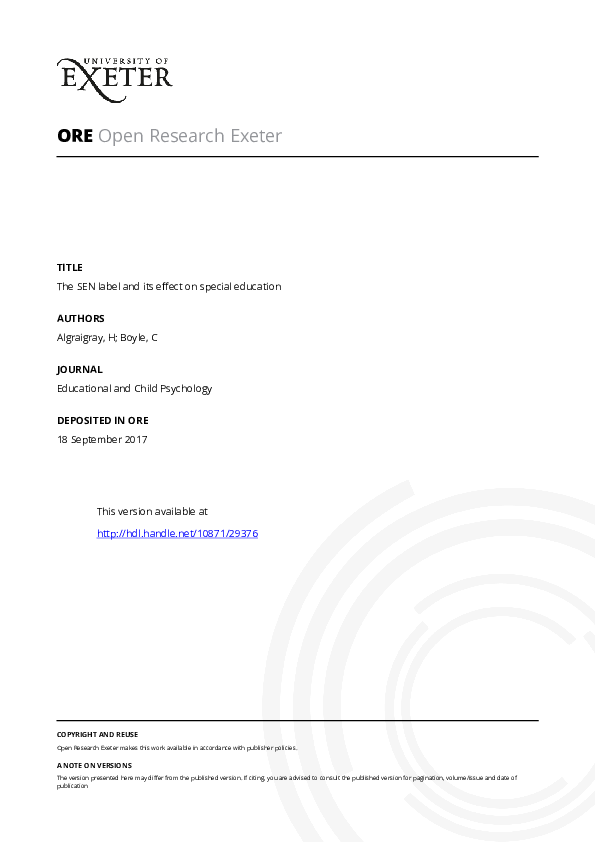 (PDF) The SEN label and its effect on special education