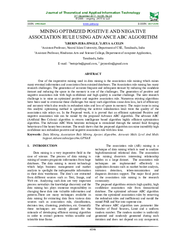 (PDF) Mining Optimized Positive and Negative Association Rule Using Advance Abc Algorithm