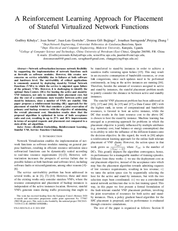 (PDF) A Reinforcement Learning Approach for Placement of Stateful Virtualized Network Functions
